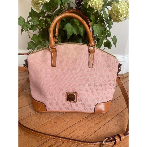 Dooney Bourke | Bags | Dooney Bourke Signature Db Pink Canvas Leather Tote Bag 22 | Poshmark